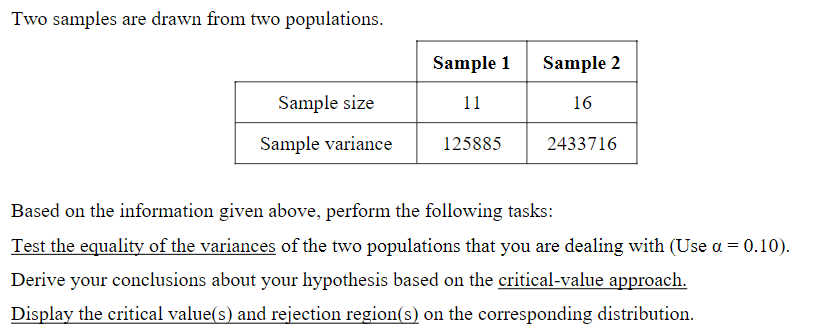 Solved Two samples are drawn from two populations. Based on | Chegg.com