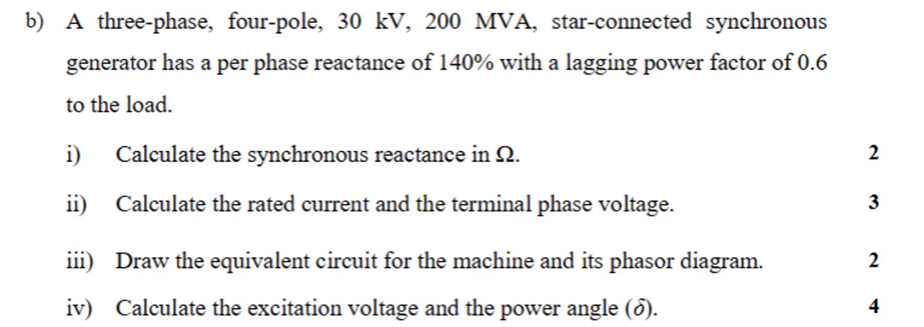 Solved A three-phase, four-pole, 30 ﻿kV, 200 ﻿MVA, | Chegg.com