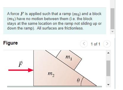 Solved A force F is applied such that a ramp (m2) and a | Chegg.com