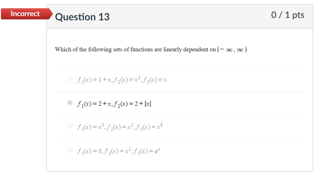 Solved Which of the following sets of functions are linearly | Chegg.com