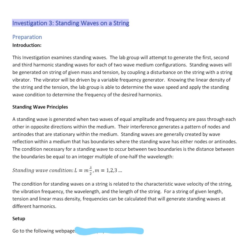 Solved Investigation 3: Standing Waves on a String | Chegg.com