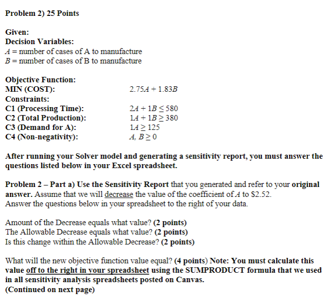 Solved After running your Solver model and generating a | Chegg.com