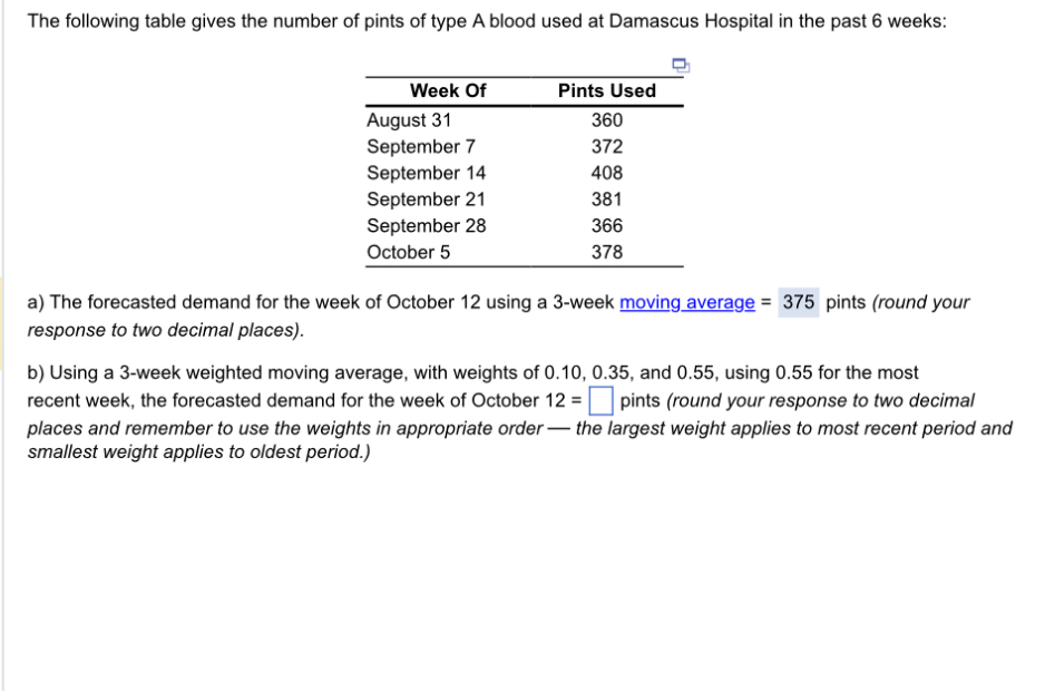 Solved The following table gives the number of pints of type | Chegg.com