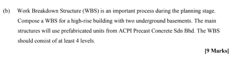 Solved ) (b) Work Breakdown Structure (WBS) is an important | Chegg.com
