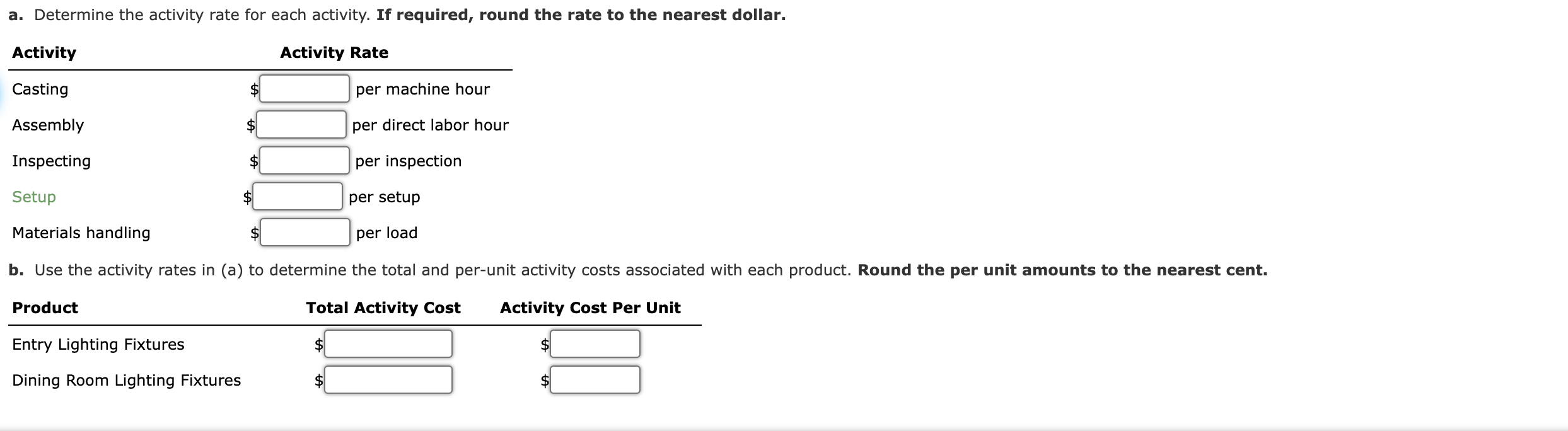 Solved Activity rates and product costs using activity-based | Chegg.com