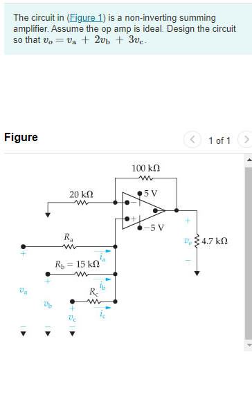 Solved The circuit in (Figure 1) is a non-inverting summing | Chegg.com