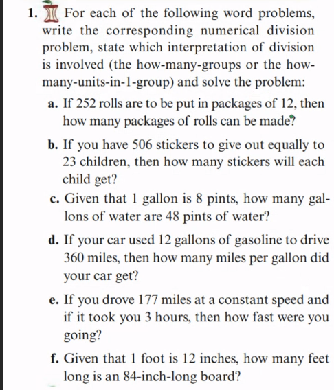 Solved 1. For each of the following word problems, write the | Chegg.com