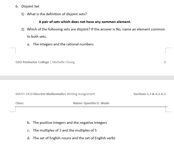 Solved 6. Disjoint Set 1) What is the definition of disjoint | Chegg.com