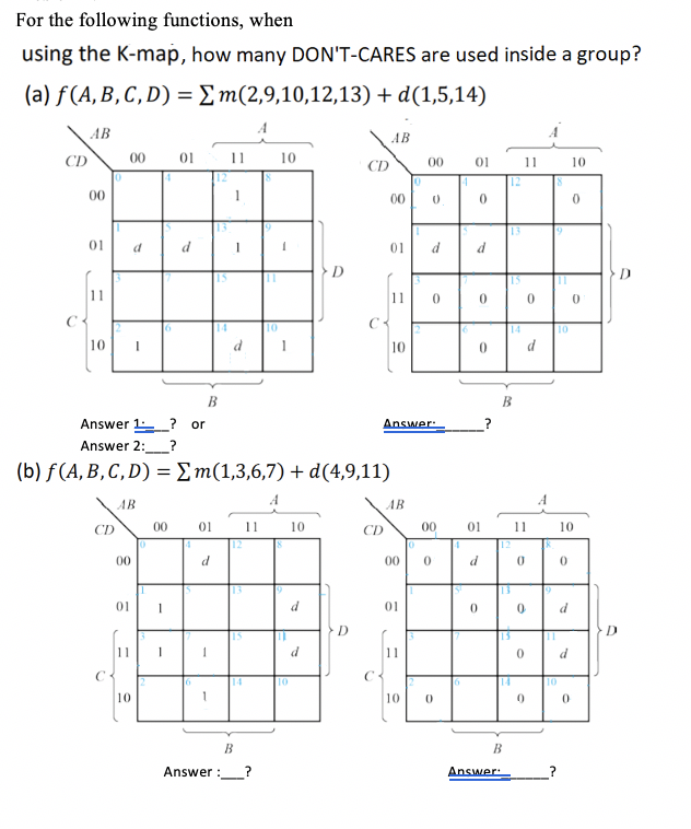Solved For the following functions, when using the K-map, | Chegg.com