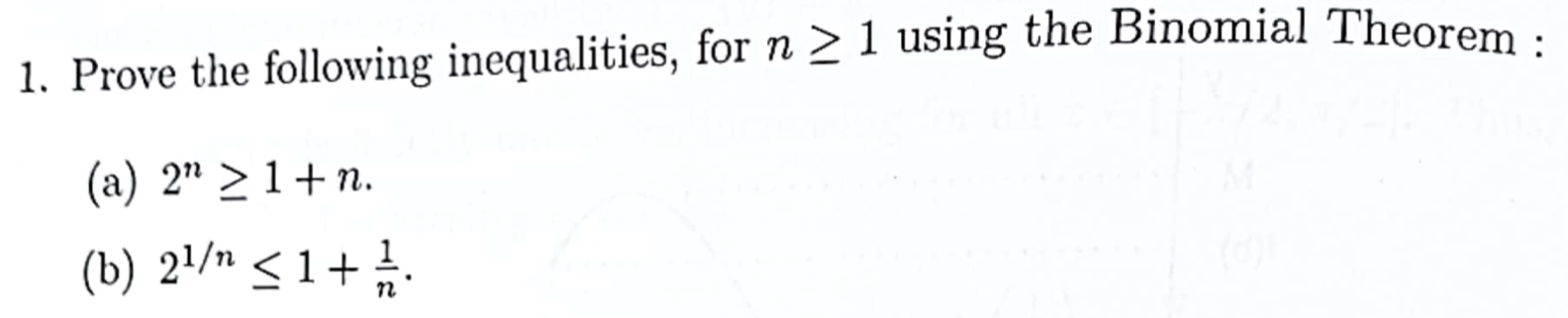 Solved 1. Prove the following inequalities, for n≥1 using | Chegg.com