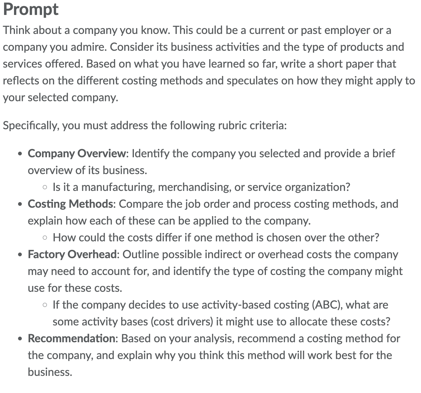 Solved Prompt Think about a company you know. This could be | Chegg.com