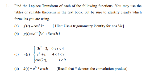 Solved 1. Find the Laplace Transform of each of the | Chegg.com