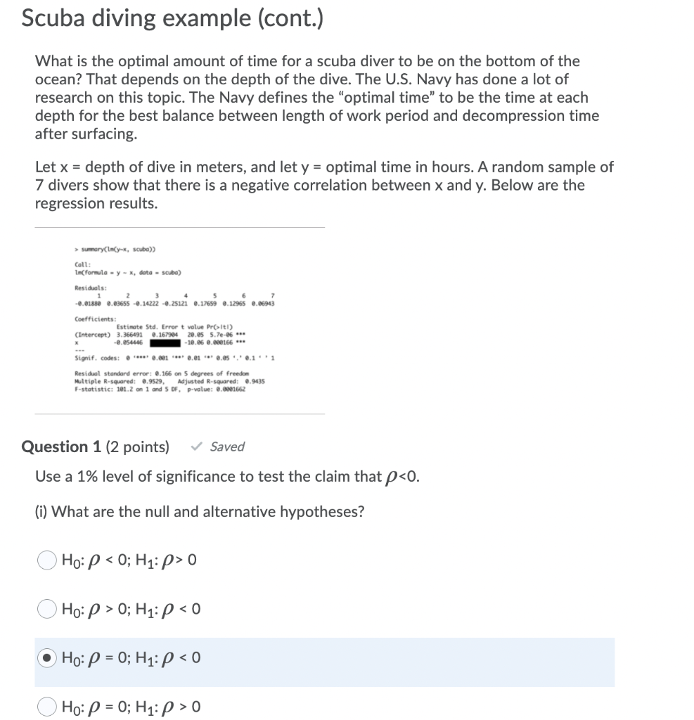 Solved Scuba diving example (cont.) What is the optimal | Chegg.com