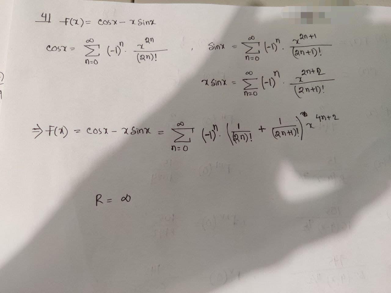 Solved 4 f(x) = cosx- & Sinx 20 o 2n COSY > Sinx = x 21+1 | Chegg.com