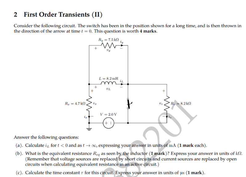 Solved 2 ﻿First Order Transients (II)Consider the following | Chegg.com