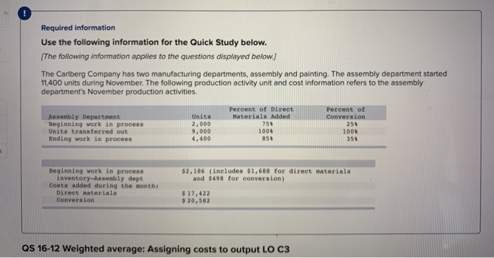 Solved 0 Required information QS 16-12 Weighted average: | Chegg.com