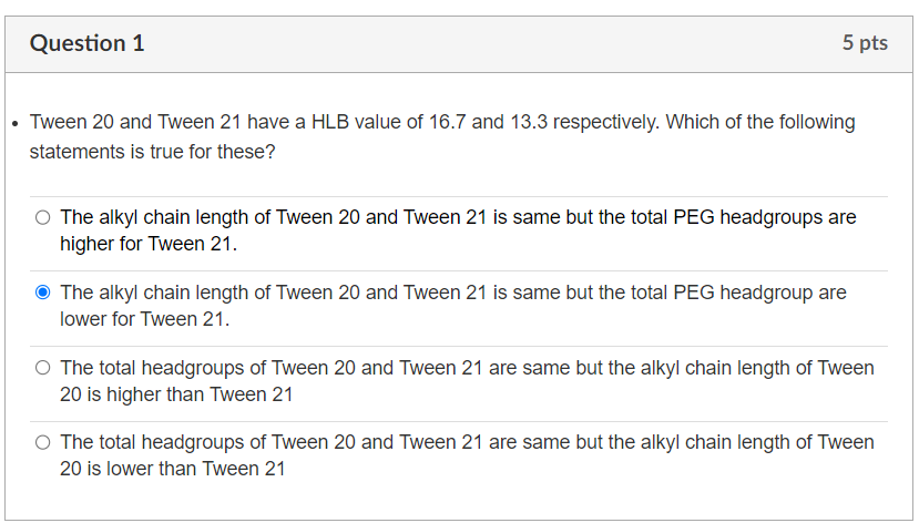 Solved Tween 20 and Tween 21 have a HLB value of 16.7 and | Chegg.com