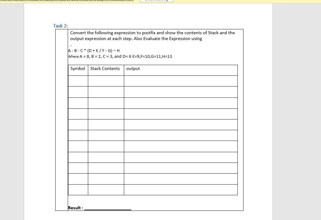 Solved Convert the following expression to postfix and show | Chegg.com