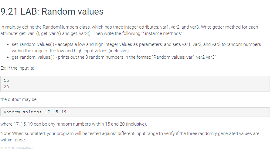 Solved 9.21 ﻿LAB: Random valuesIn main.py define the | Chegg.com