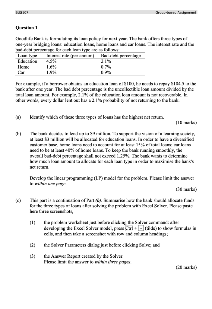 Solved BUS107 Group-based Assignment Question 1 Goodlife | Chegg.com
