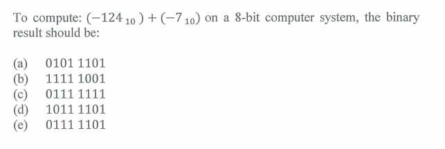 Solved To compute: (−12410)+(−710) on a 8-bit computer | Chegg.com