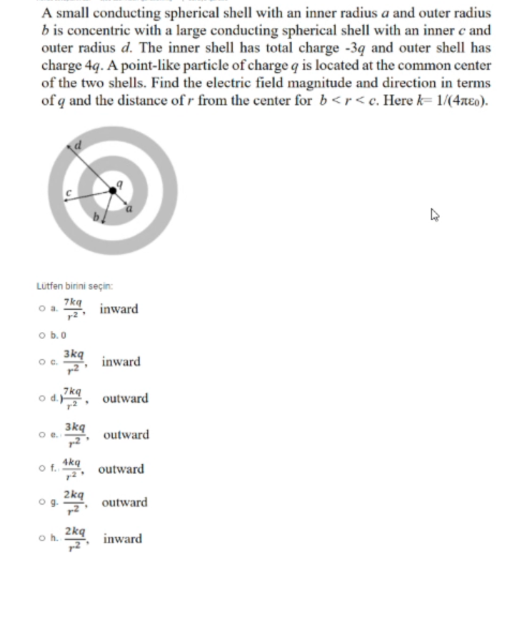Solved A small conducting spherical shell with an inner | Chegg.com