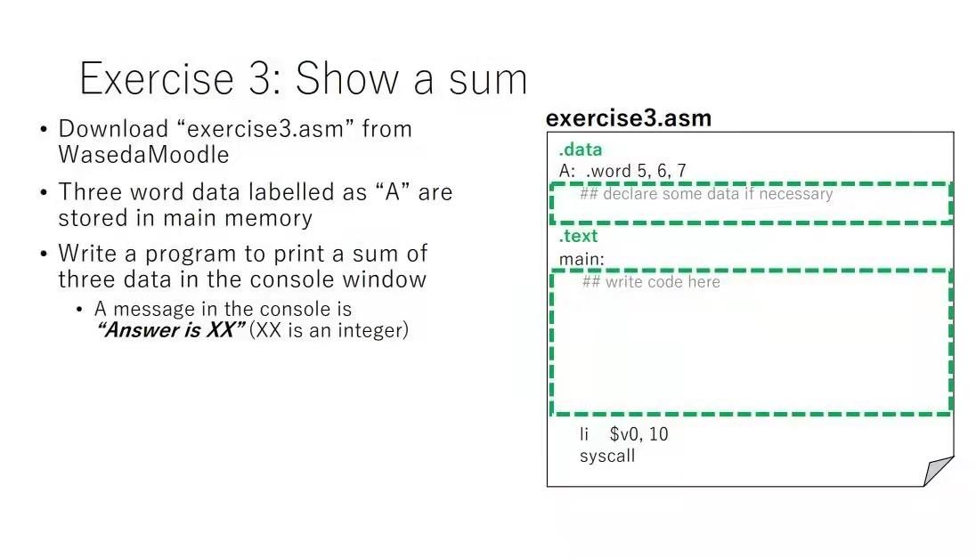 Solved Exercise 3: Show a sum . exercise3.asm .data A: .word | Chegg.com