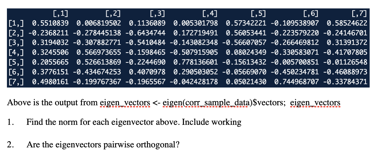Solved Above is the output from eigen vectors