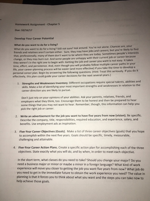 Solved Homework Assignment- Chapter5 Due: 10/16/17 Develop | Chegg.com