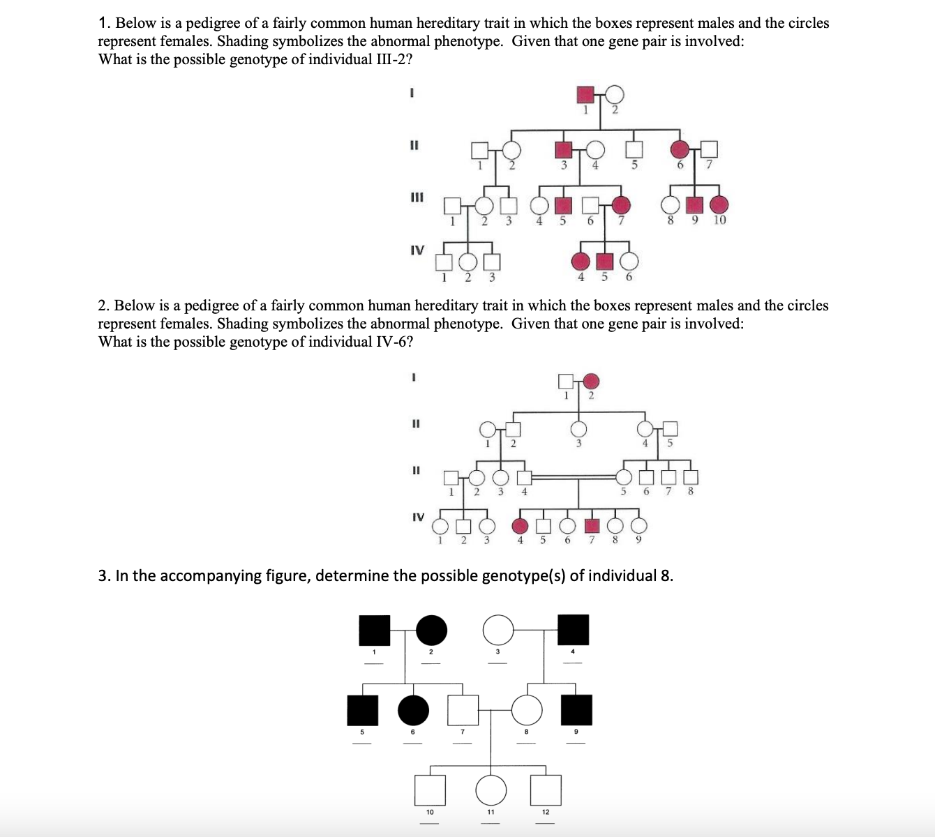 Solved 1. Below is a pedigree of a fairly common human | Chegg.com