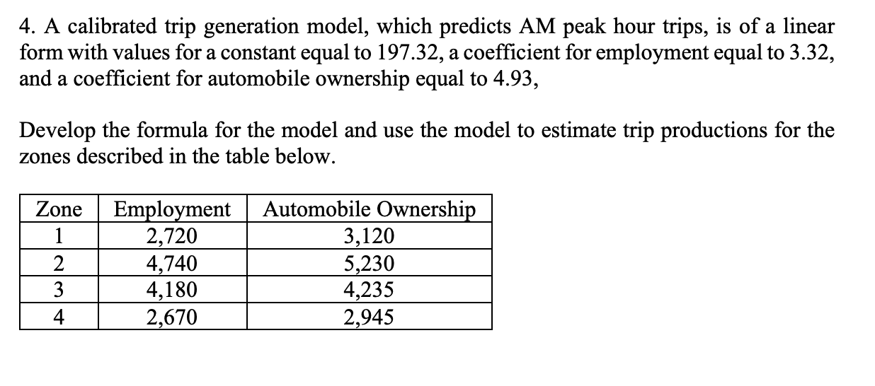 Solved 4. A calibrated trip generation model, which predicts | Chegg.com