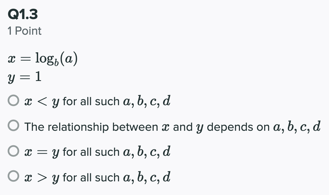 Solved Q1 Comparing Logs 8 Points For each subquestion below | Chegg.com