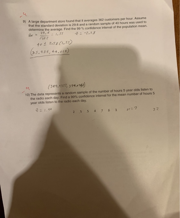 Solved 9) A large department store found that it averages | Chegg.com