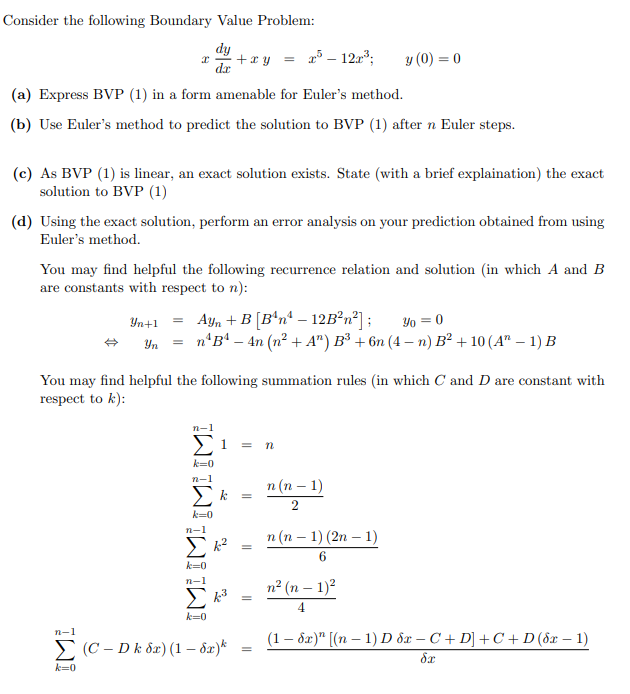 Consider the following Boundary Value Problem: | Chegg.com