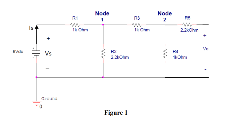 Solved Node 1 R3 Node 2 R1 w 1k Ohm R5 W 2.2kOhm w 1k Ohm Is | Chegg.com