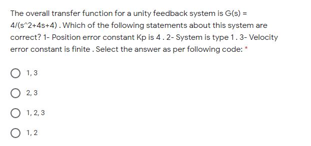 Solved The overall transfer function for a unity feedback | Chegg.com