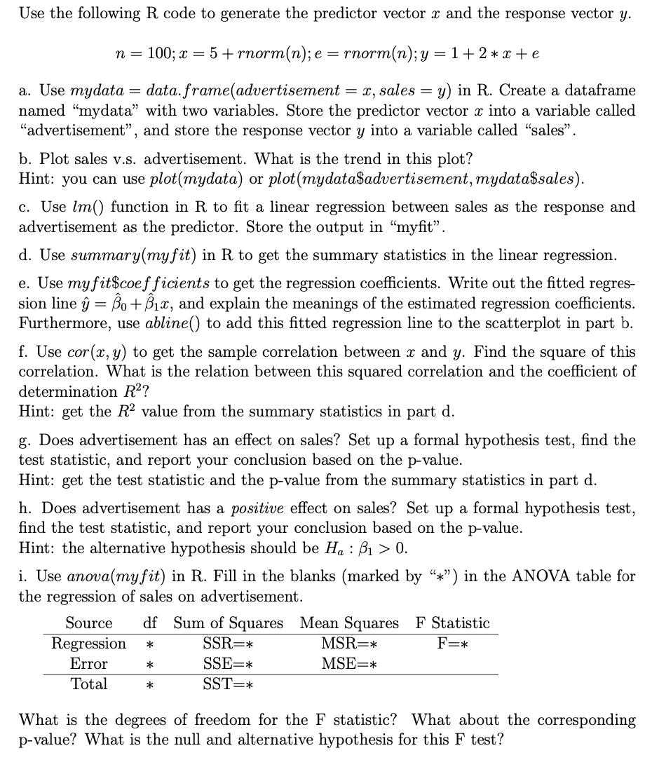 Use the following R code to generate the predictor | Chegg.com