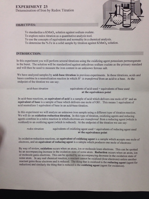 Solved Experiment 23 Determination of Iron by Redox | Chegg.com