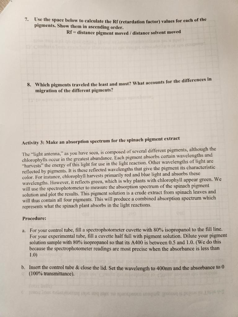 Solved 7. Use the space below to calculate the Rf | Chegg.com