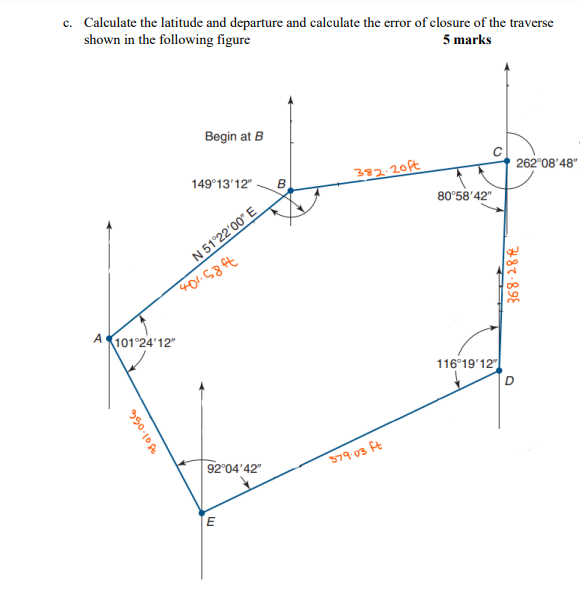 Solved C Calculate The Latitude And Departure And Calculate