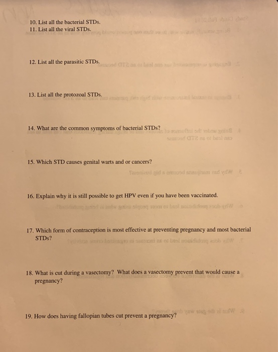 Solved 10. List all the bacterial STDs. 11. List all the | Chegg.com
