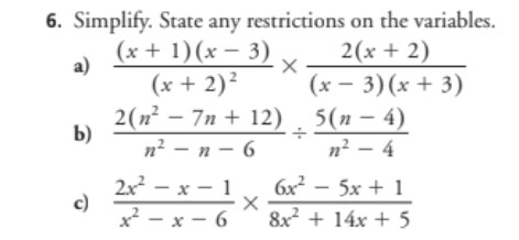 Solved Simplify. State any restrictions on the variables. a) | Chegg.com