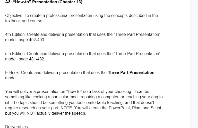 Solved A3: "How-to" Presentation (Chapter 13) Objective: To | Chegg.com