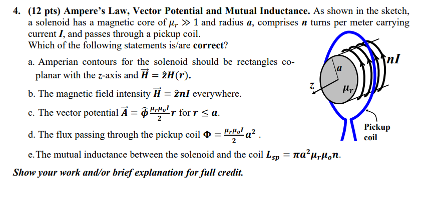 a 4. (12 pts) Ampere's Law, Vector Potential and | Chegg.com