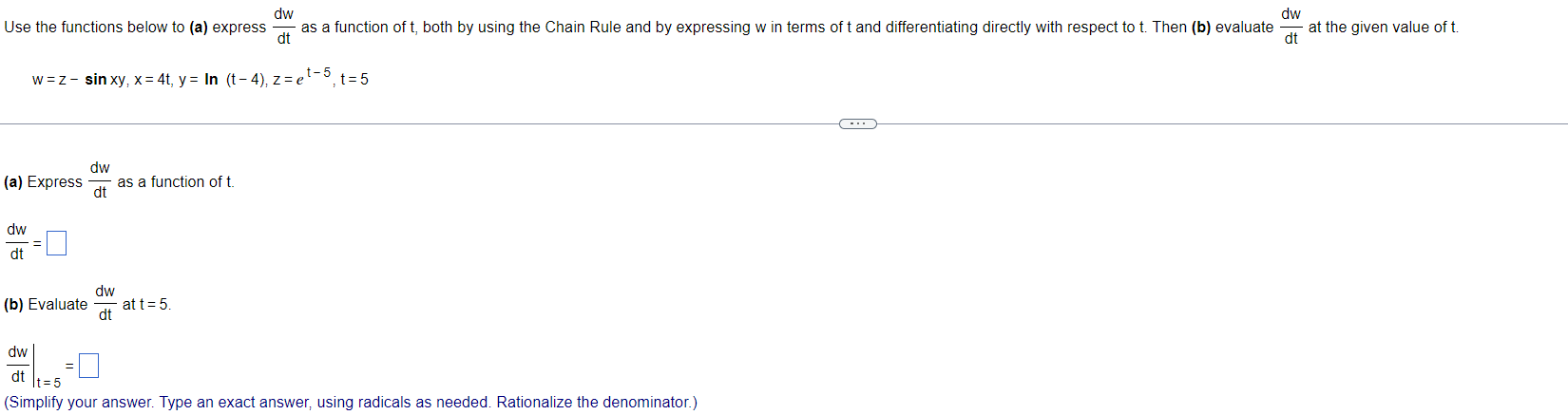 Solved dw dw Use the functions below to (a) express dt as a | Chegg.com