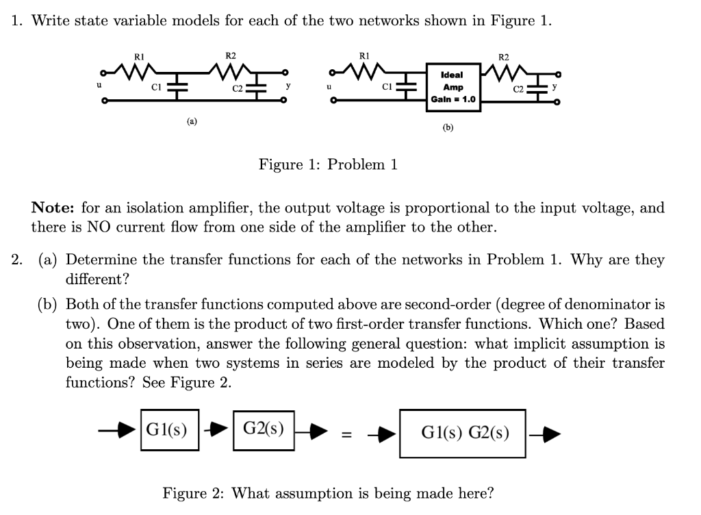 Solved 1. Write state variable models for each of the two | Chegg.com