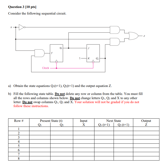 Question 3 [10 pts] Consider the following sequential | Chegg.com