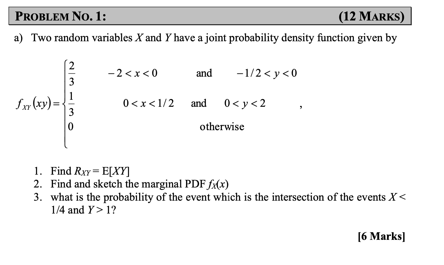 Solved PROBLEM No. 1: (12 MARKS) a) Two random variables X | Chegg.com