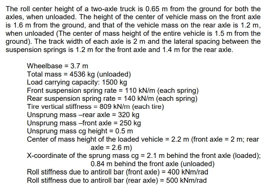 The roll center height of a two-axle truck is 0.65 m | Chegg.com