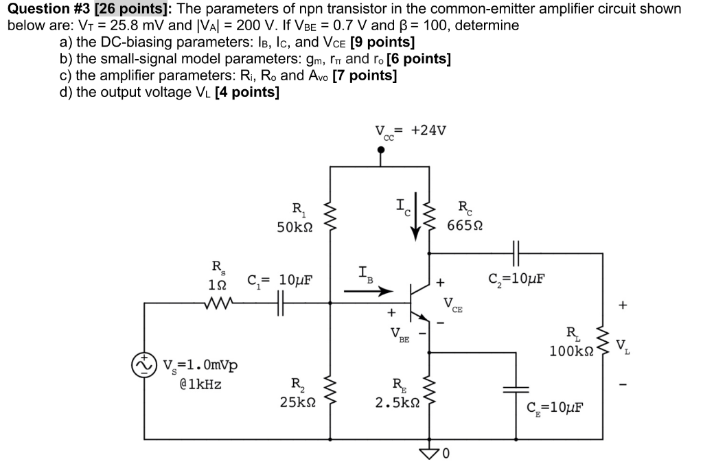 Solved Question #3 [26 points]: The parameters of npn | Chegg.com